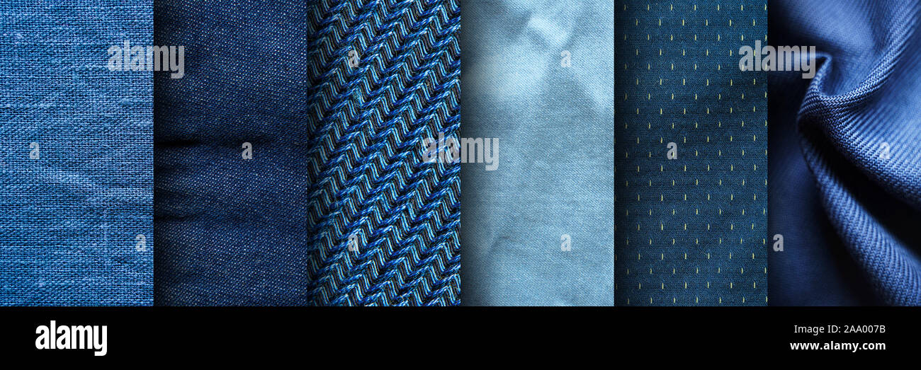 Collage of blue fabric textures. Blue Fabric Set Stock Photo - Alamy