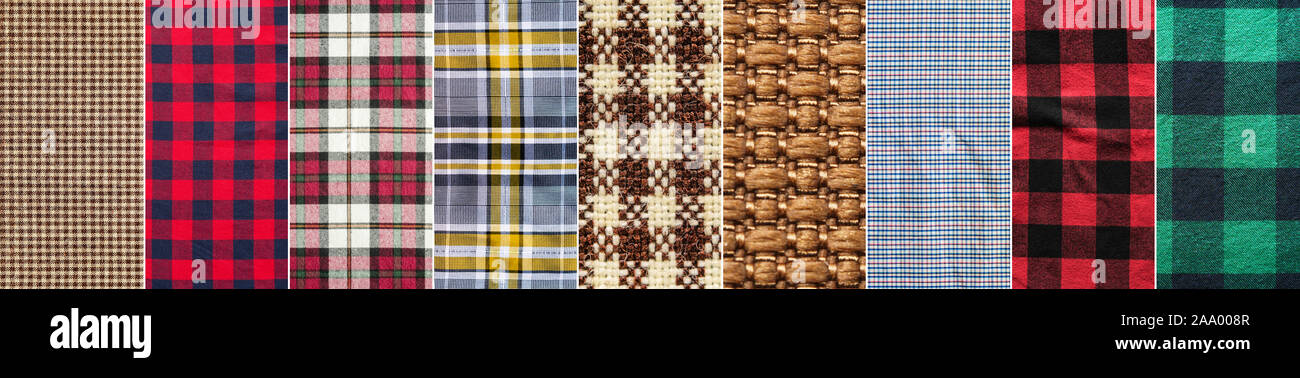 Set of Textures of fabrics in a cage. Textile Collage Background Stock ...