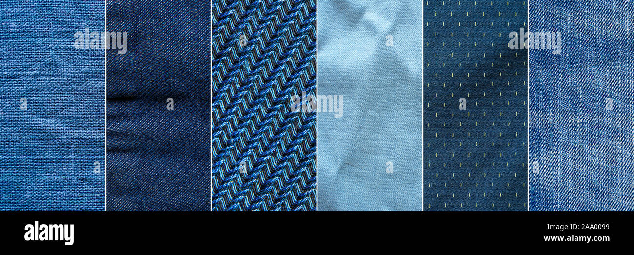 Collage of blue fabric textures. Blue Fabric Set Stock Photo - Alamy