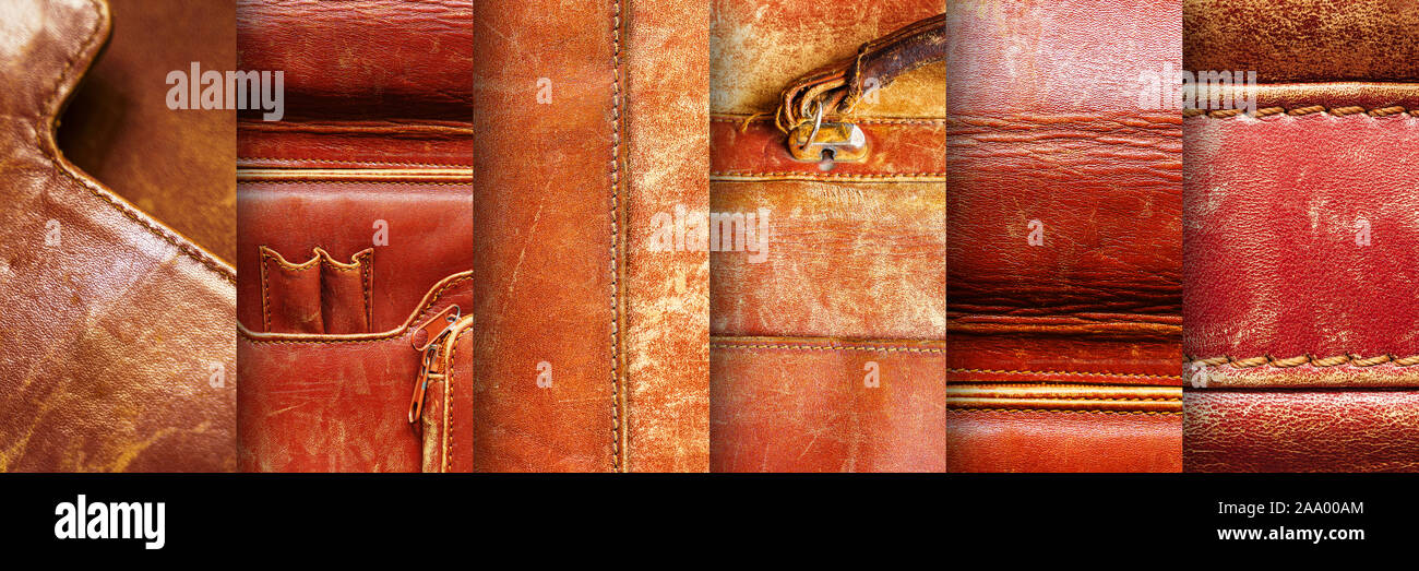 Collage of details of an old leather briefcase. Old Leather Texture Set ...