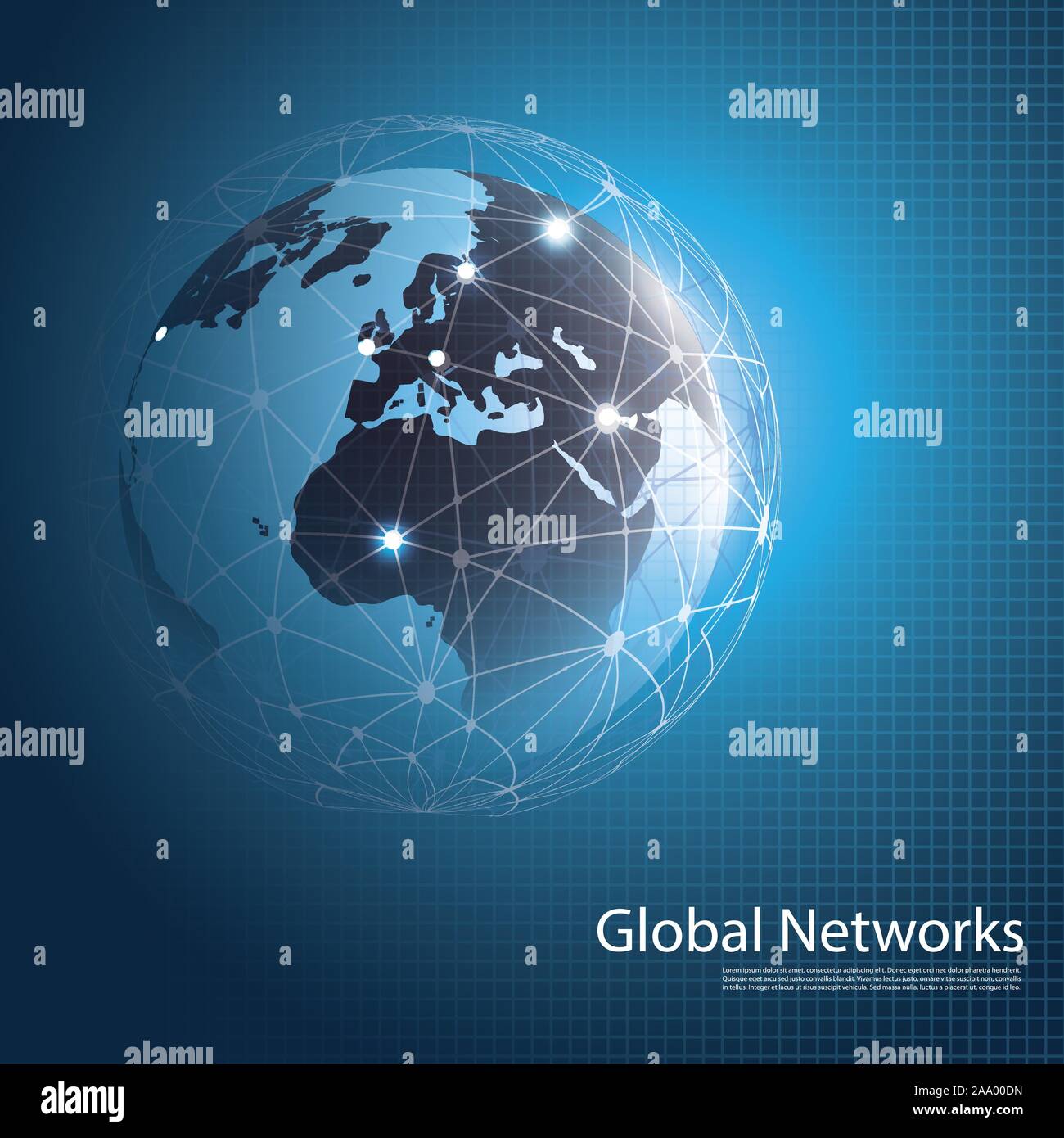 Abstract Blue Global Networks Concept Design with Earth Globe - Illustration in Freely Scalable ...