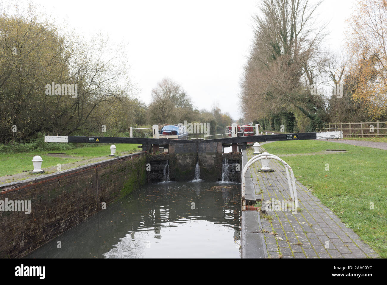 canal locks by Aldermaston river for boats to move at different levels ...