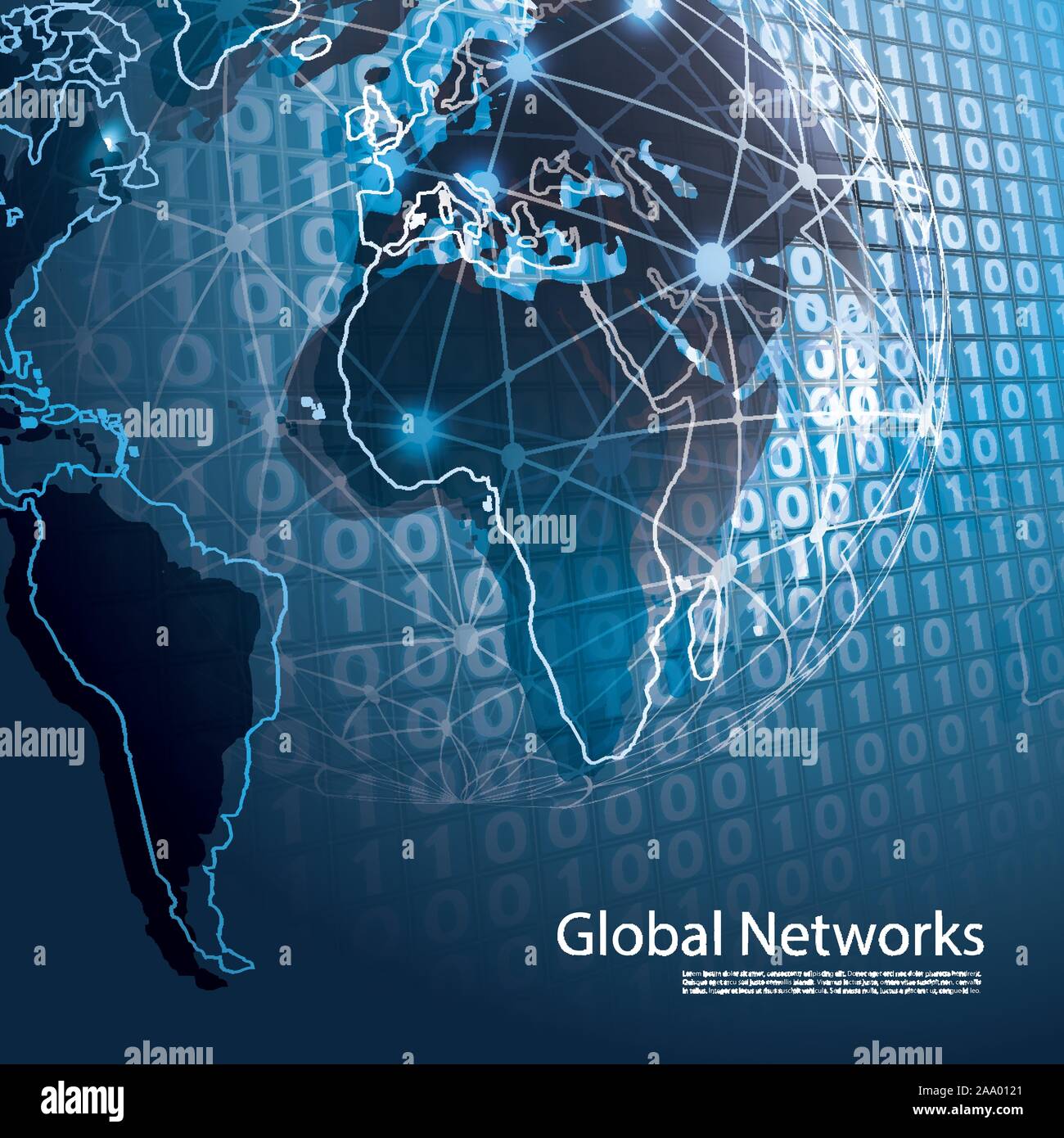 Abstract Blue Global Networks Concept Design with Earth Globe, Map and Digital Background ...