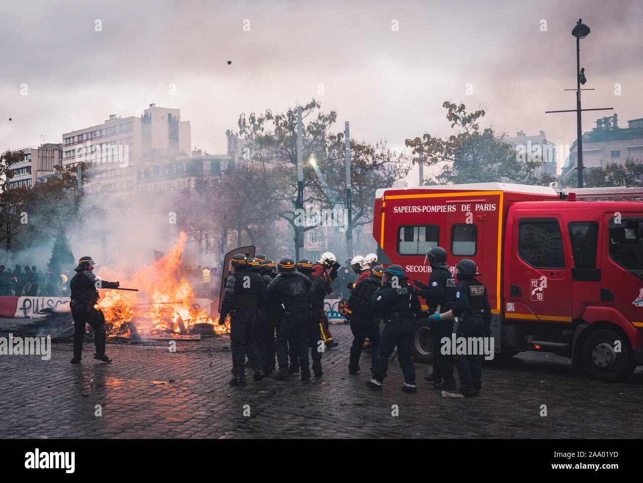 The first anniversary of the "yellow vests" movement in Paris, France ...