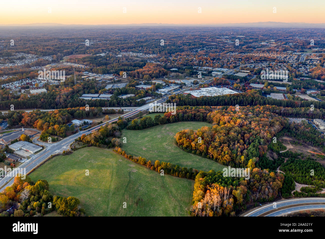 Aerial view available empty lot in suburban community in southern ...