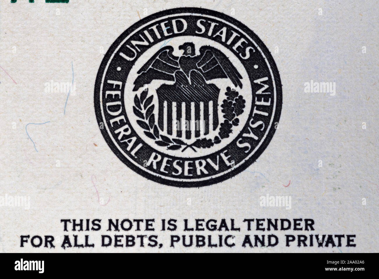 Close-up view of United States Federal Reserve System symbol on a ...