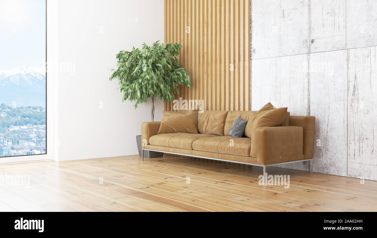 Modern design living room interior with beautiful view . 3D rendering ...