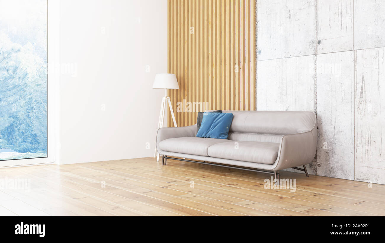 Modern design living room interior with beautiful view . 3D rendering ...