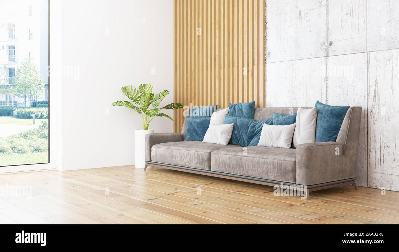 Modern design living room interior with beautiful view . 3D rendering ...