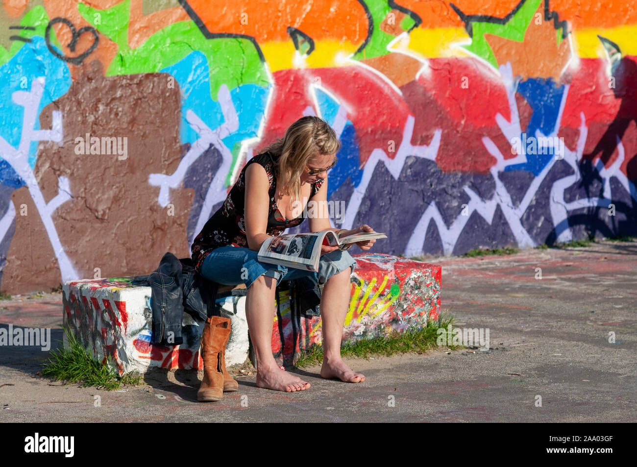 Graffiti on Mauerpark wall in Berlin, Germany. A former part of the ...