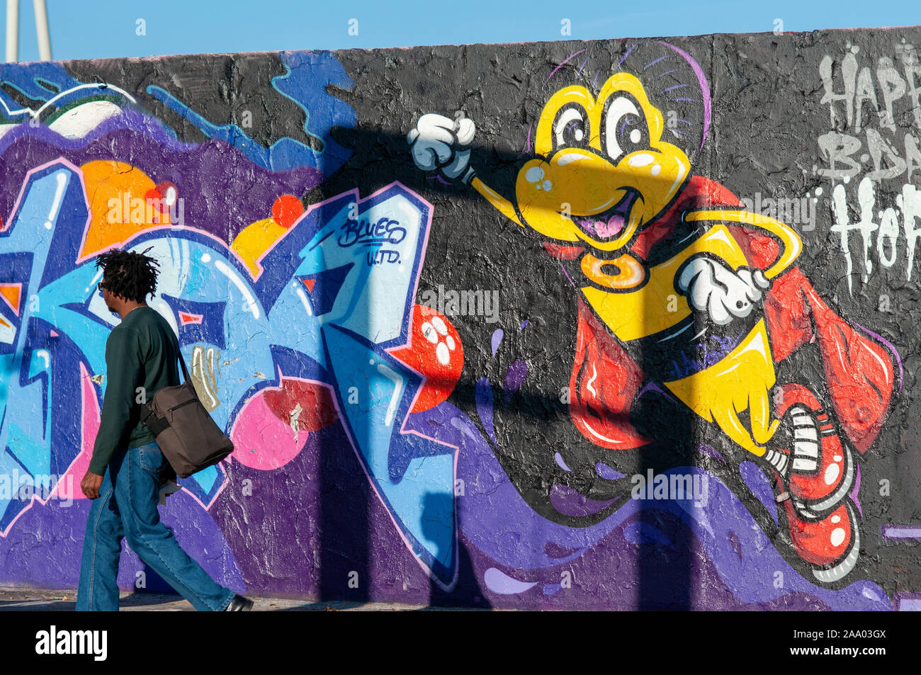 Graffiti on Mauerpark wall in Berlin, Germany. A former part of the ...