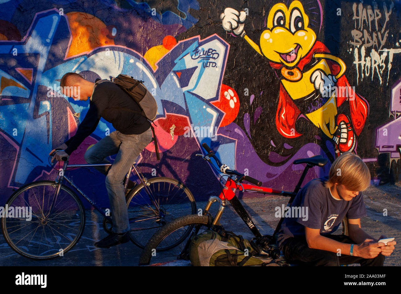 Graffiti on Mauerpark wall in Berlin, Germany. A former part of the ...