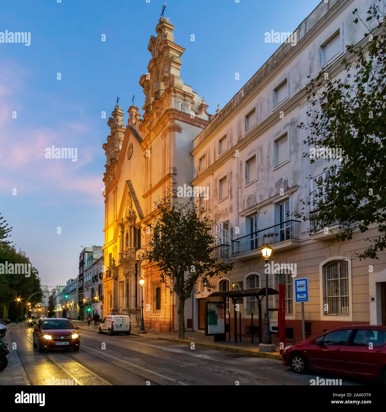 Night View of del Carmen Church in Alameda Apodaca Cadiz Andalusia ...