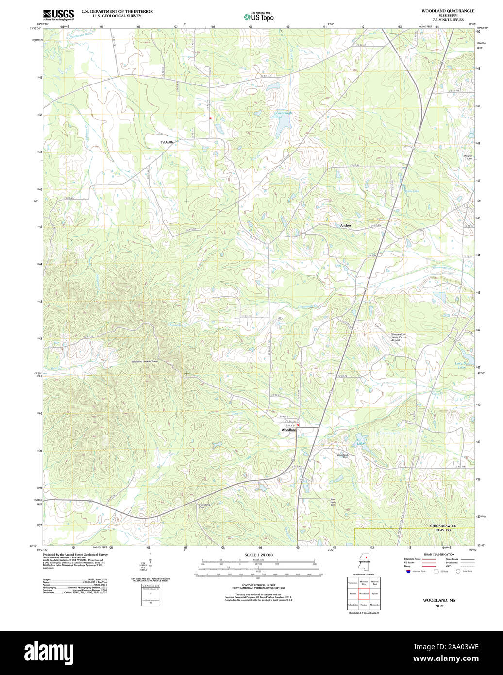 USGS TOPO Map Mississippi MS Woodland 20120419 TM Restoration Stock ...