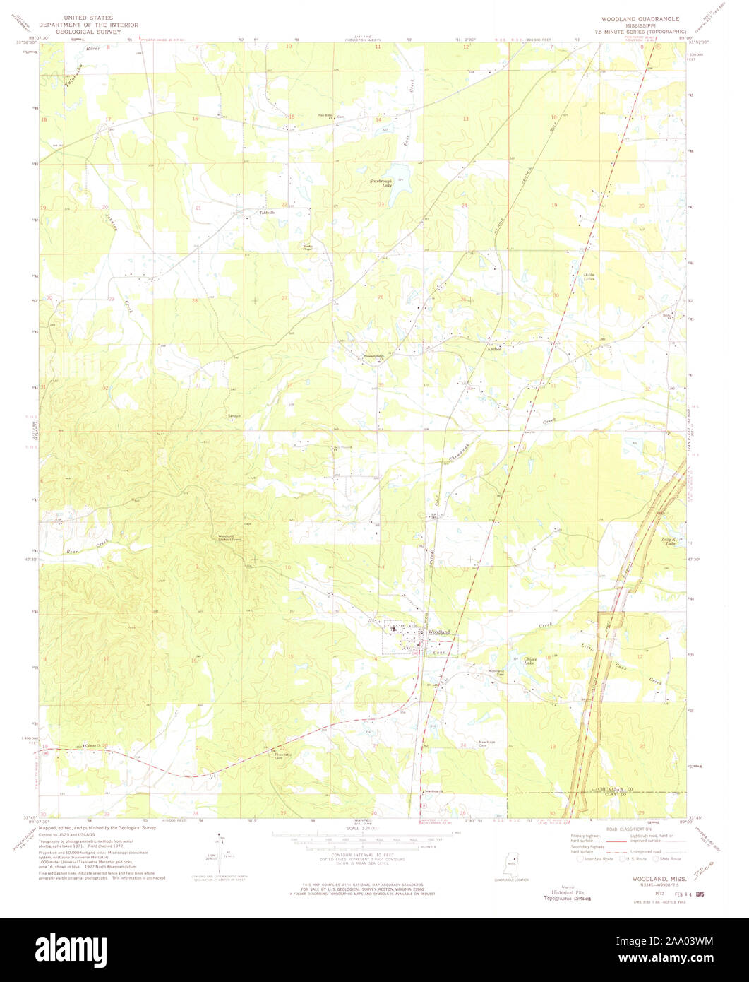 USGS TOPO Map Mississippi MS Woodland 336732 1972 24000 Restoration ...