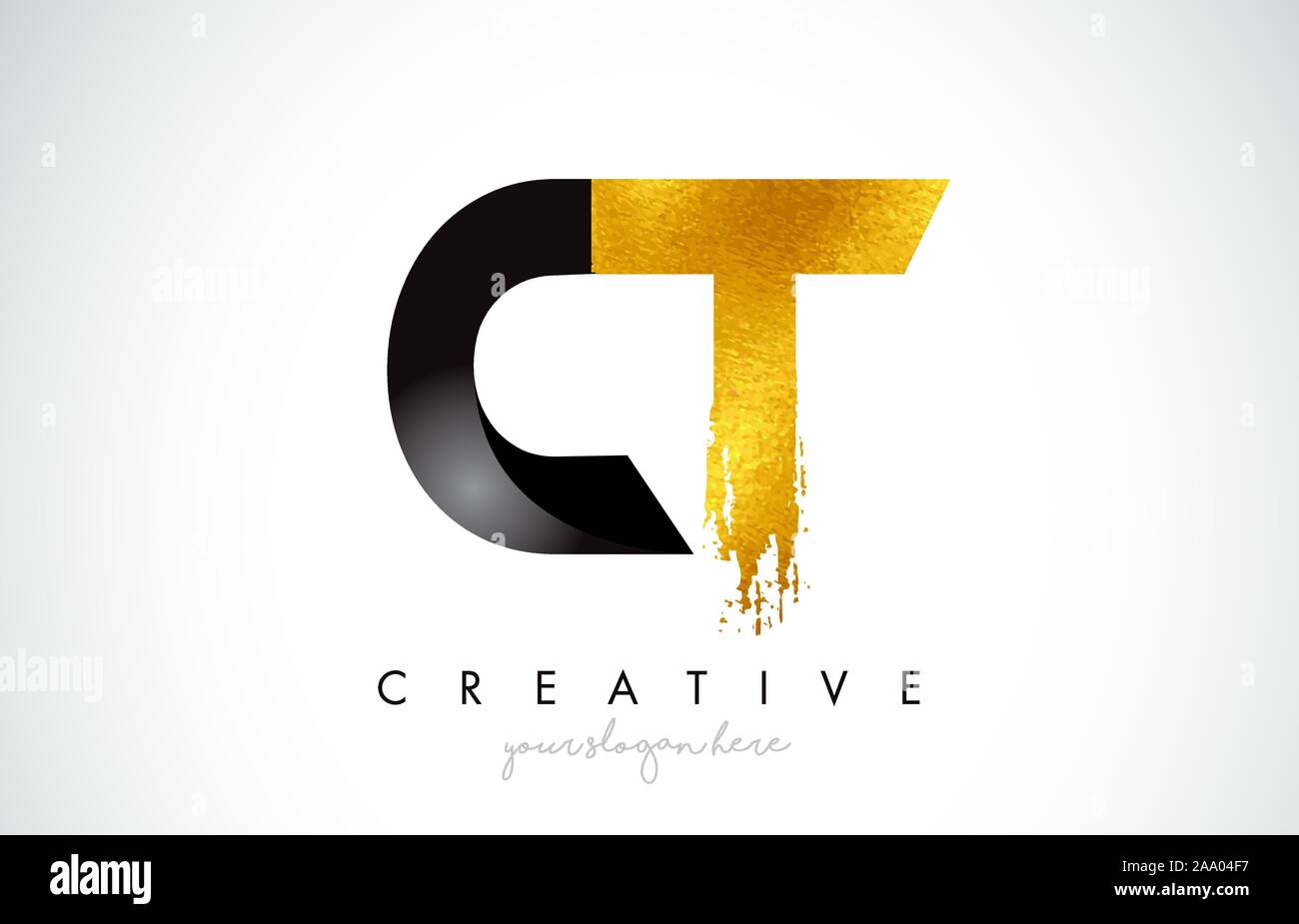 CT Letter Design with Brush Stroke and Modern 3D Look Vector ...