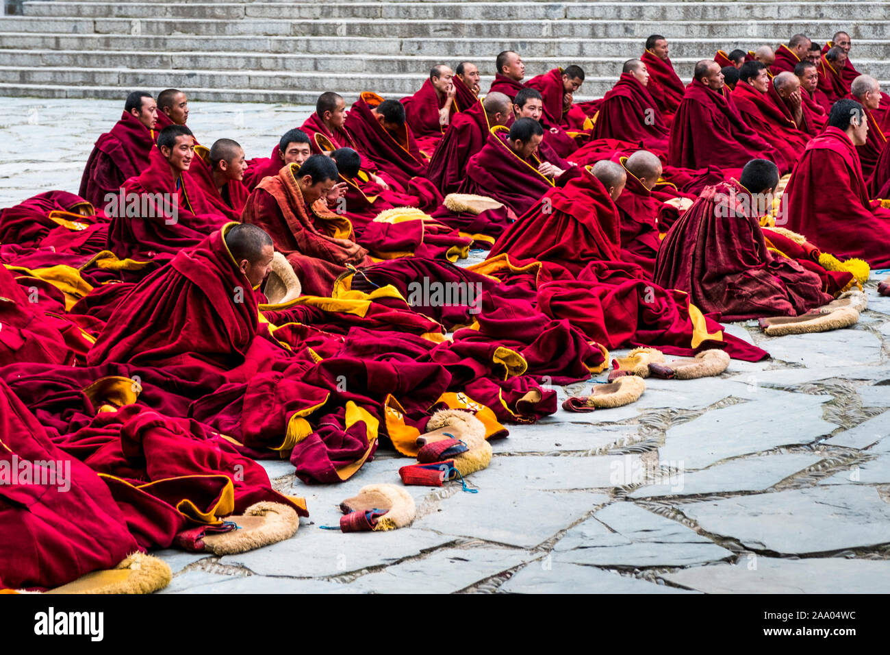 Gelugpa, or Yellow Hat school, buddhist monks in Labrang monastery ...