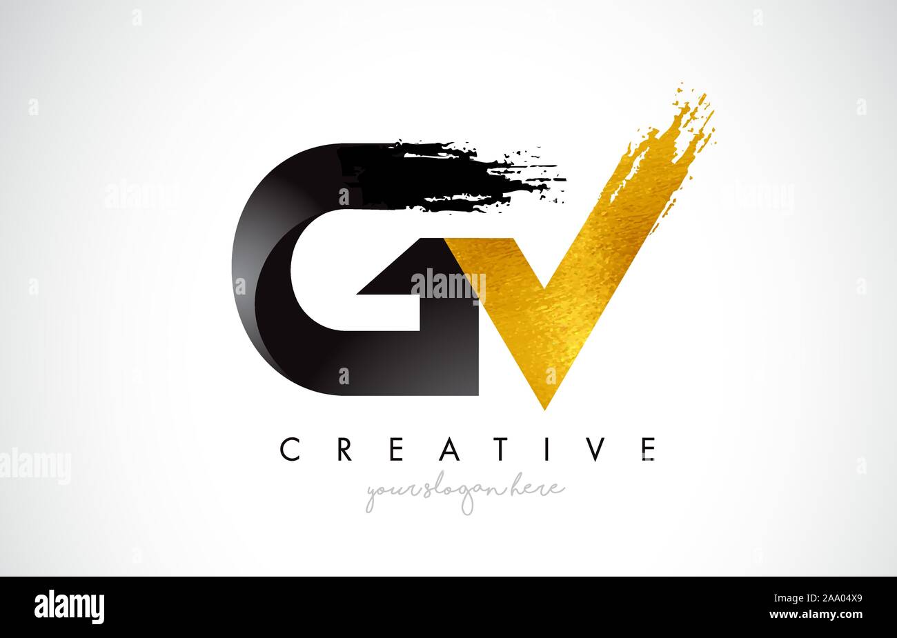 GV Letter Design with Brush Stroke and Modern 3D Look Vector ...