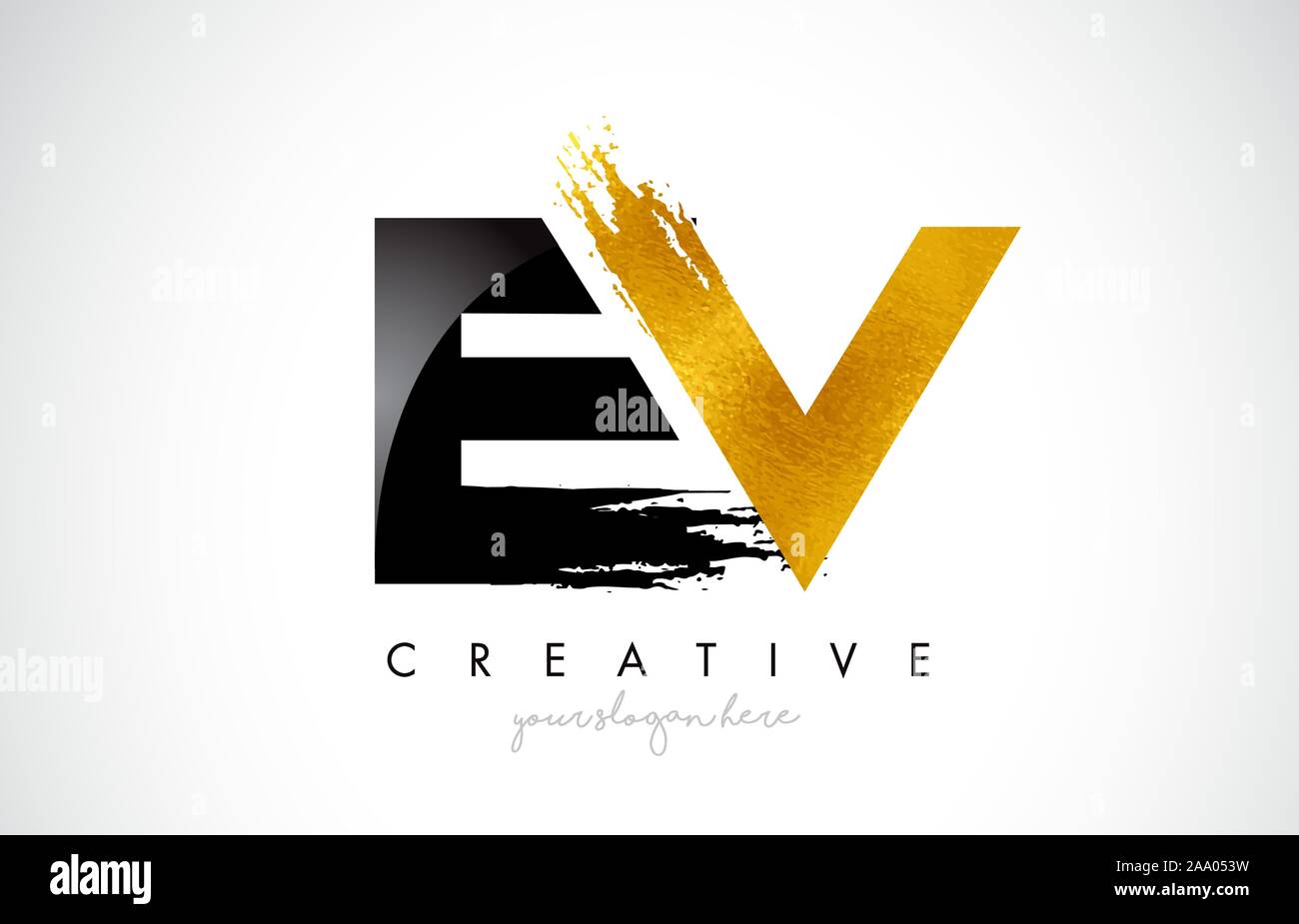 EV Letter Design with Brush Stroke and Modern 3D Look Vector ...