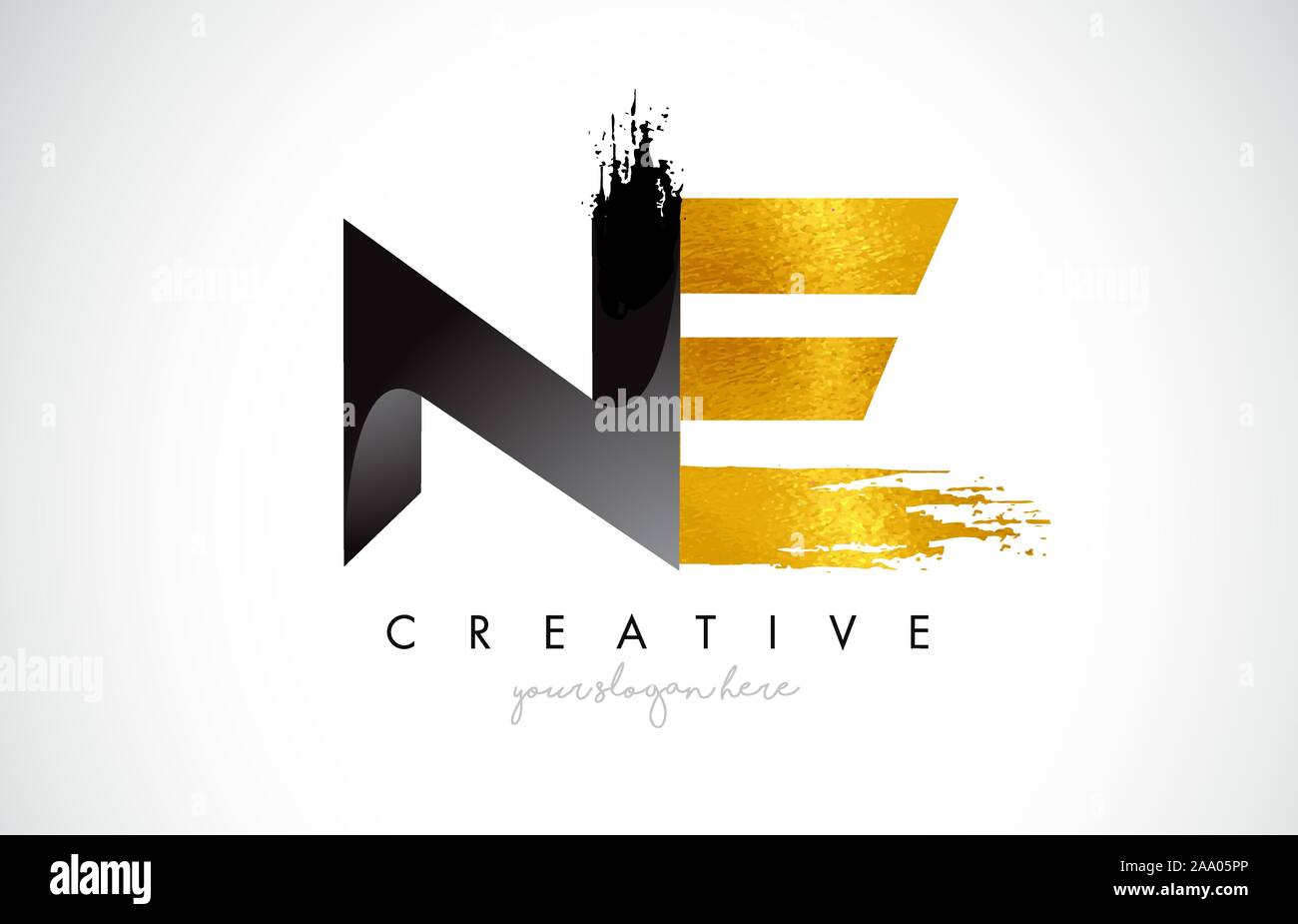NE Letter Design with Brush Stroke and Modern 3D Look Vector ...