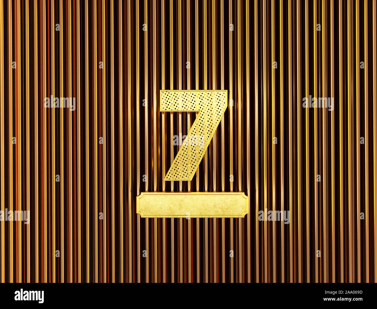 number 7 (number seven) perforated with small holes on the metal ...