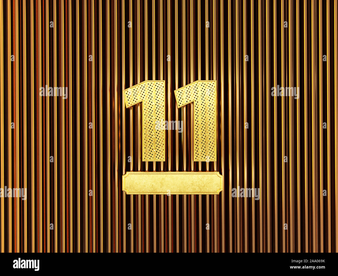 number 11 (number eleven) perforated with small holes on the metal ...