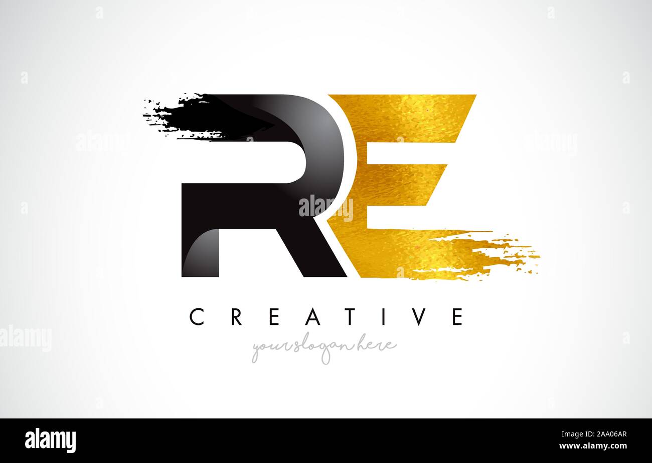 RE Letter Design with Brush Stroke and Modern 3D Look Vector ...