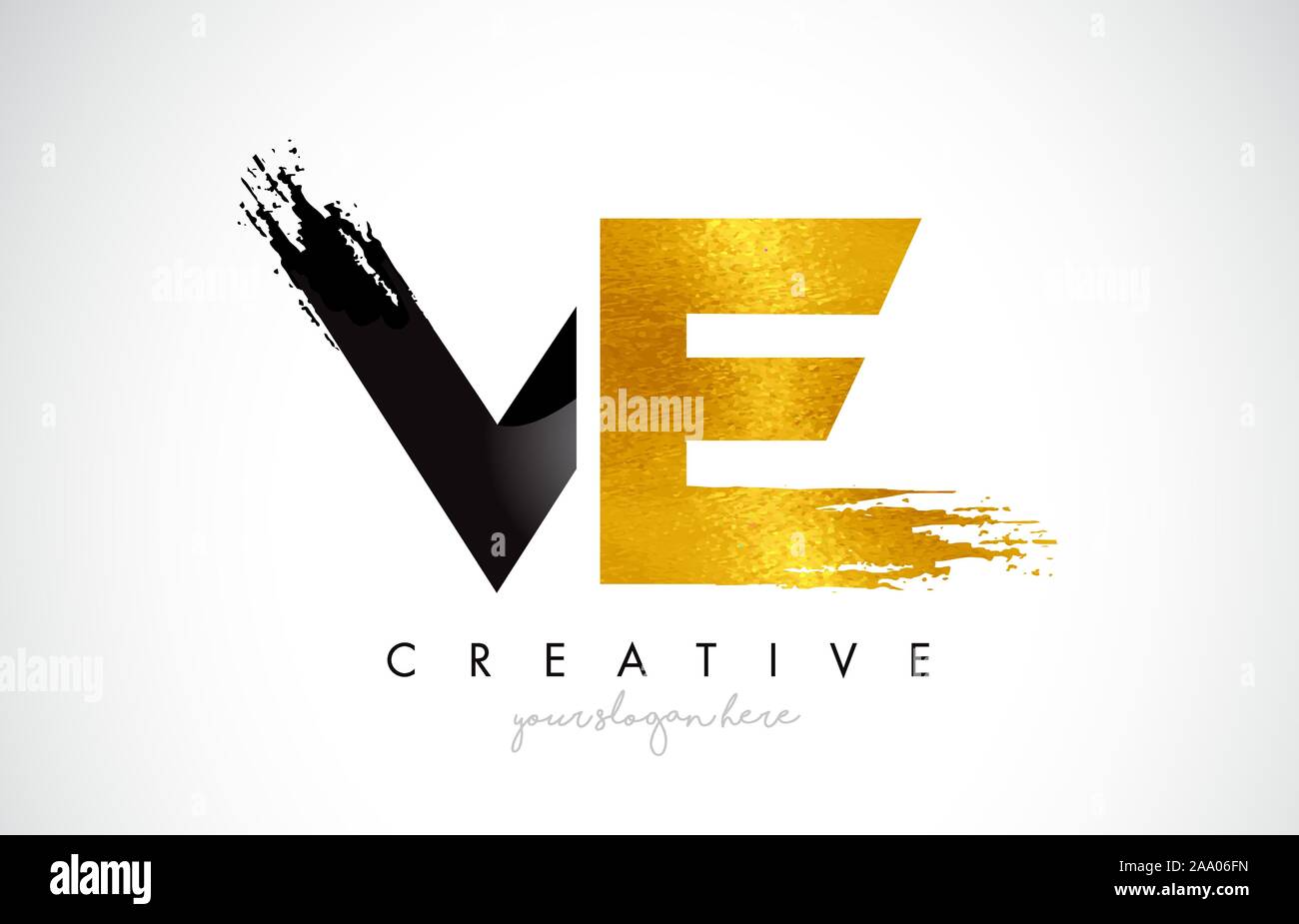 VE Letter Design with Brush Stroke and Modern 3D Look Vector ...