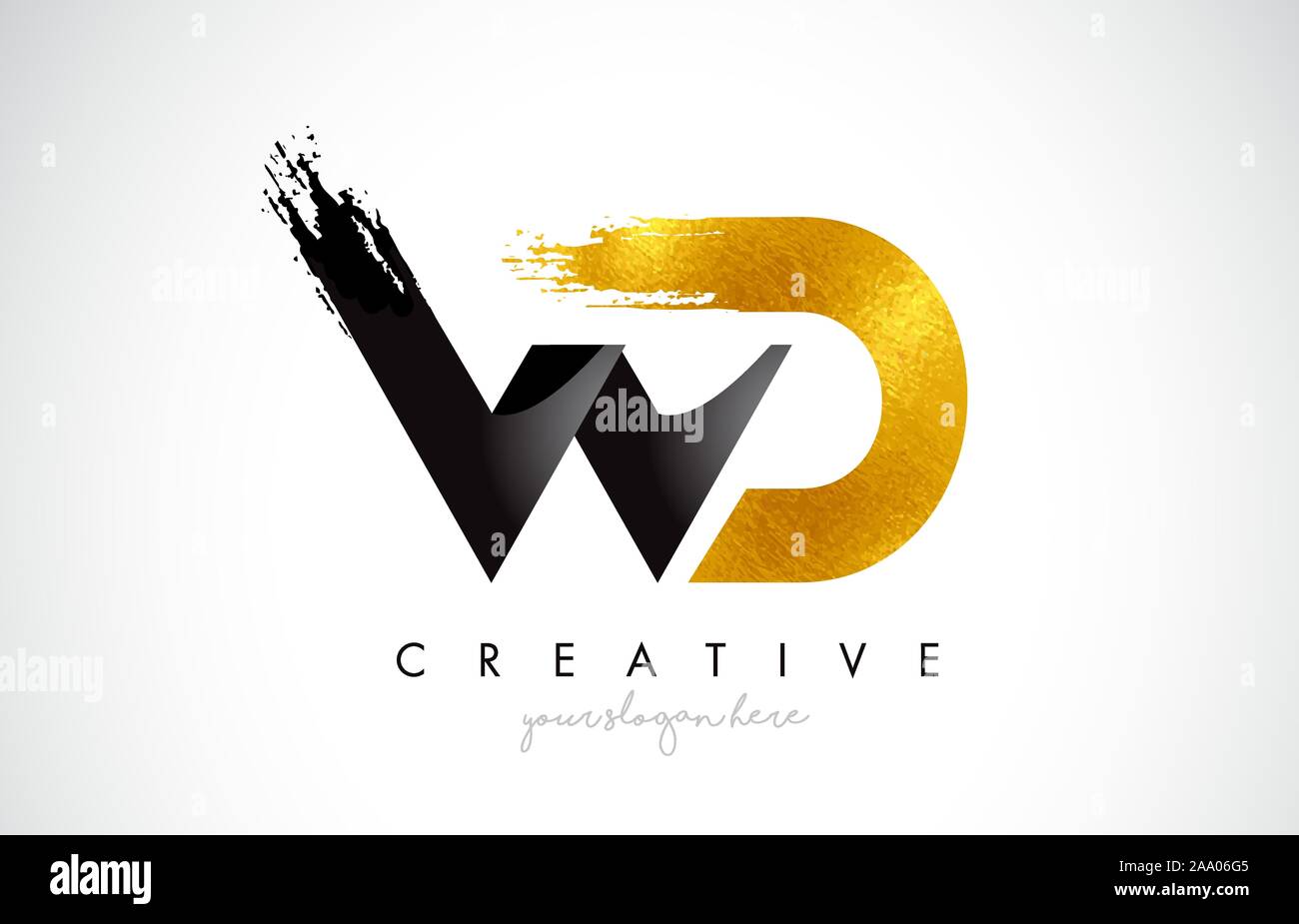WD Letter Design with Brush Stroke and Modern 3D Look Vector ...