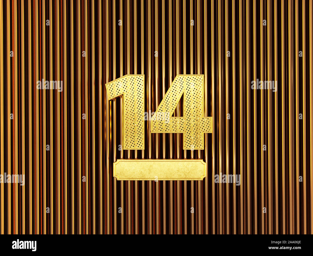 number 14 (number fourteen) perforated with small holes on the metal ...
