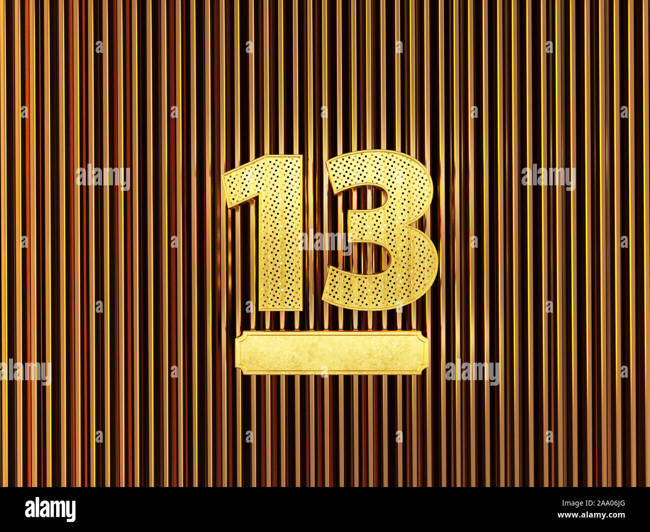 number 13 (number thirteen) perforated with small holes on the metal ...
