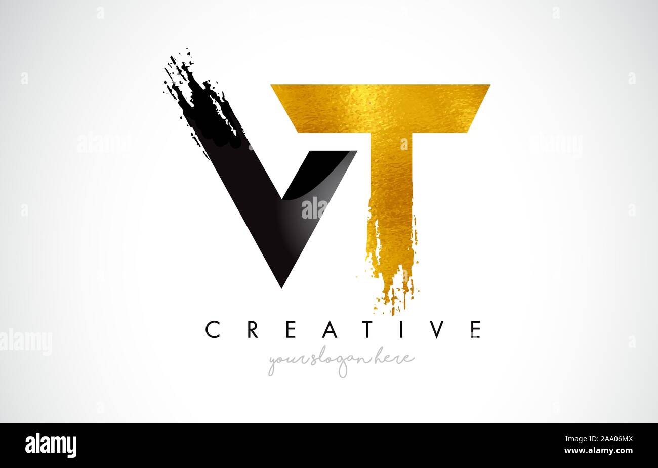 VT Letter Design with Brush Stroke and Modern 3D Look Vector ...