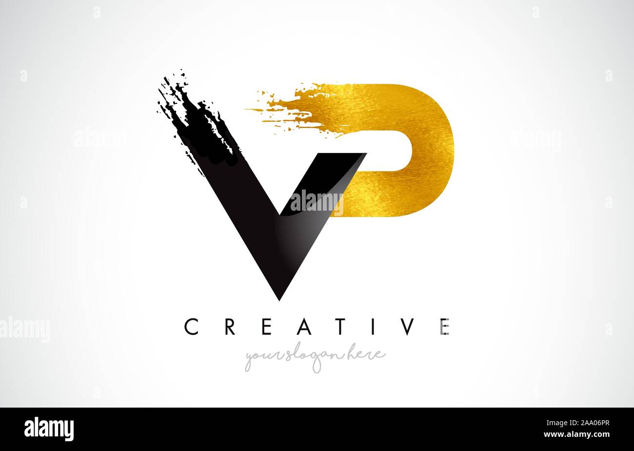 VP Letter Design with Brush Stroke and Modern 3D Look Vector ...