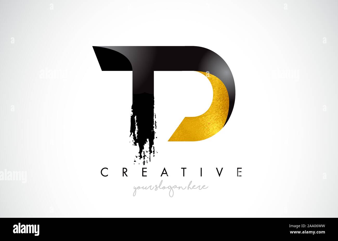 TD Letter Design with Brush Stroke and Modern 3D Look Vector ...