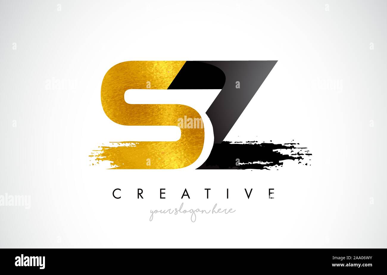 SZ Letter Design with Brush Stroke and Modern 3D Look Vector ...