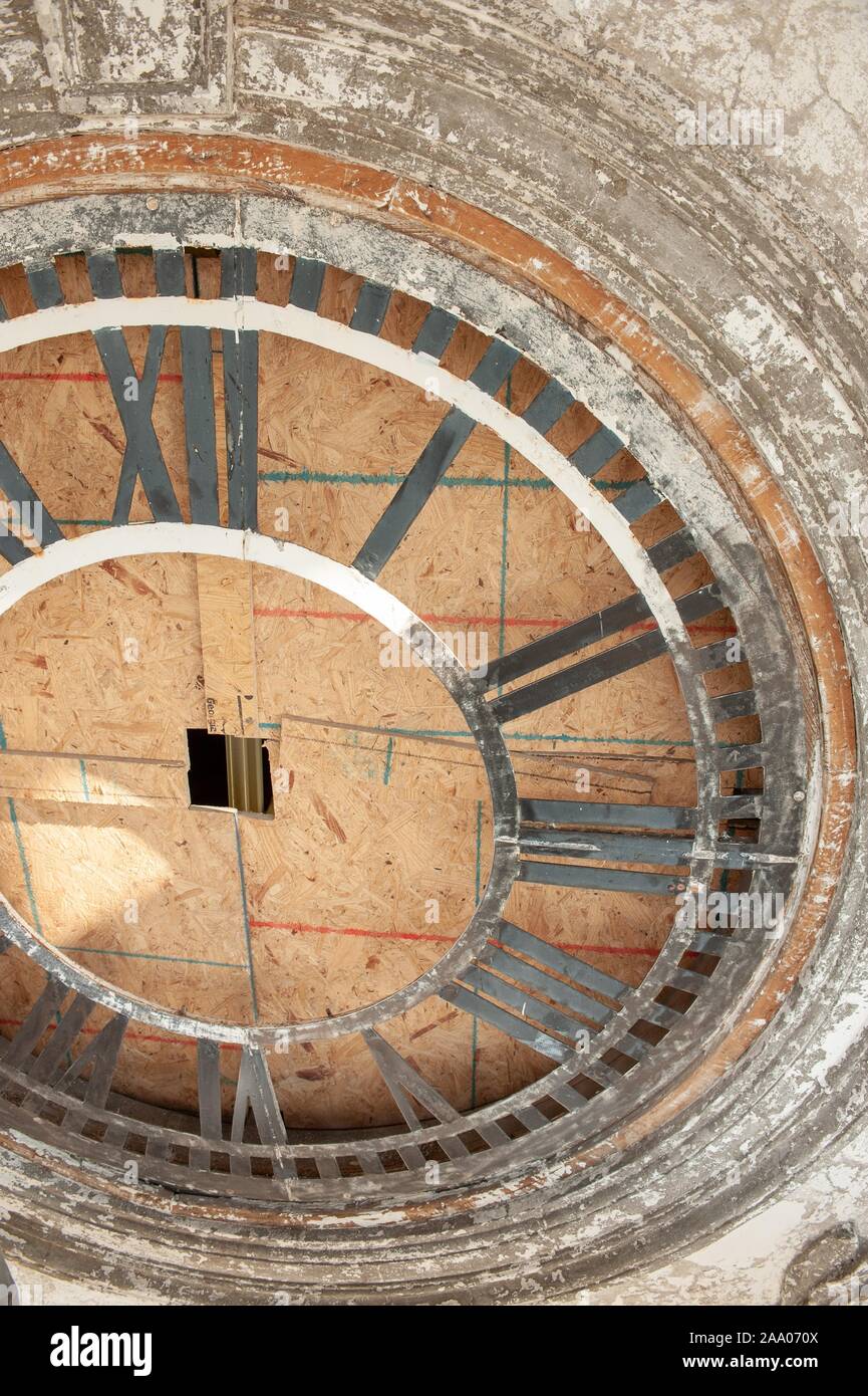 Architectural details are visible during the renovation of historic ...