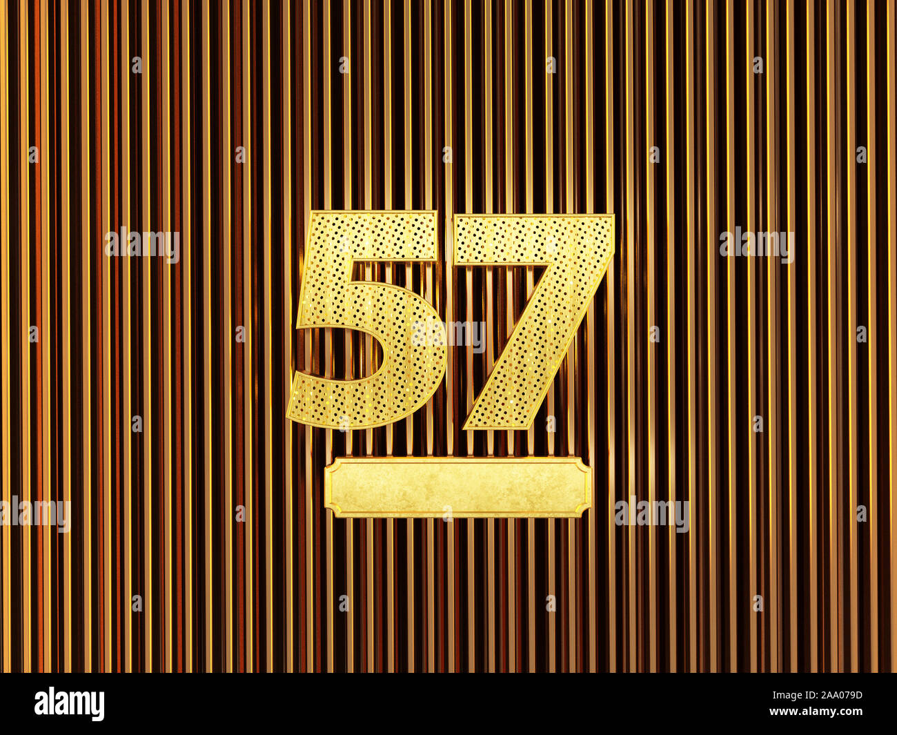 number 57 (number fifty-seven) perforated with small holes on the metal ...