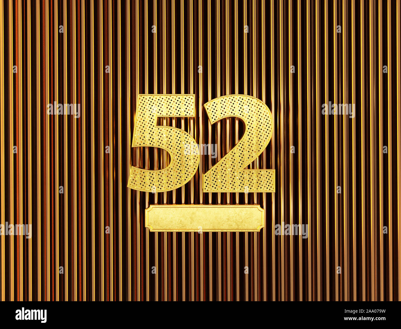 number 52 (number fifty-two) perforated with small holes on the metal ...