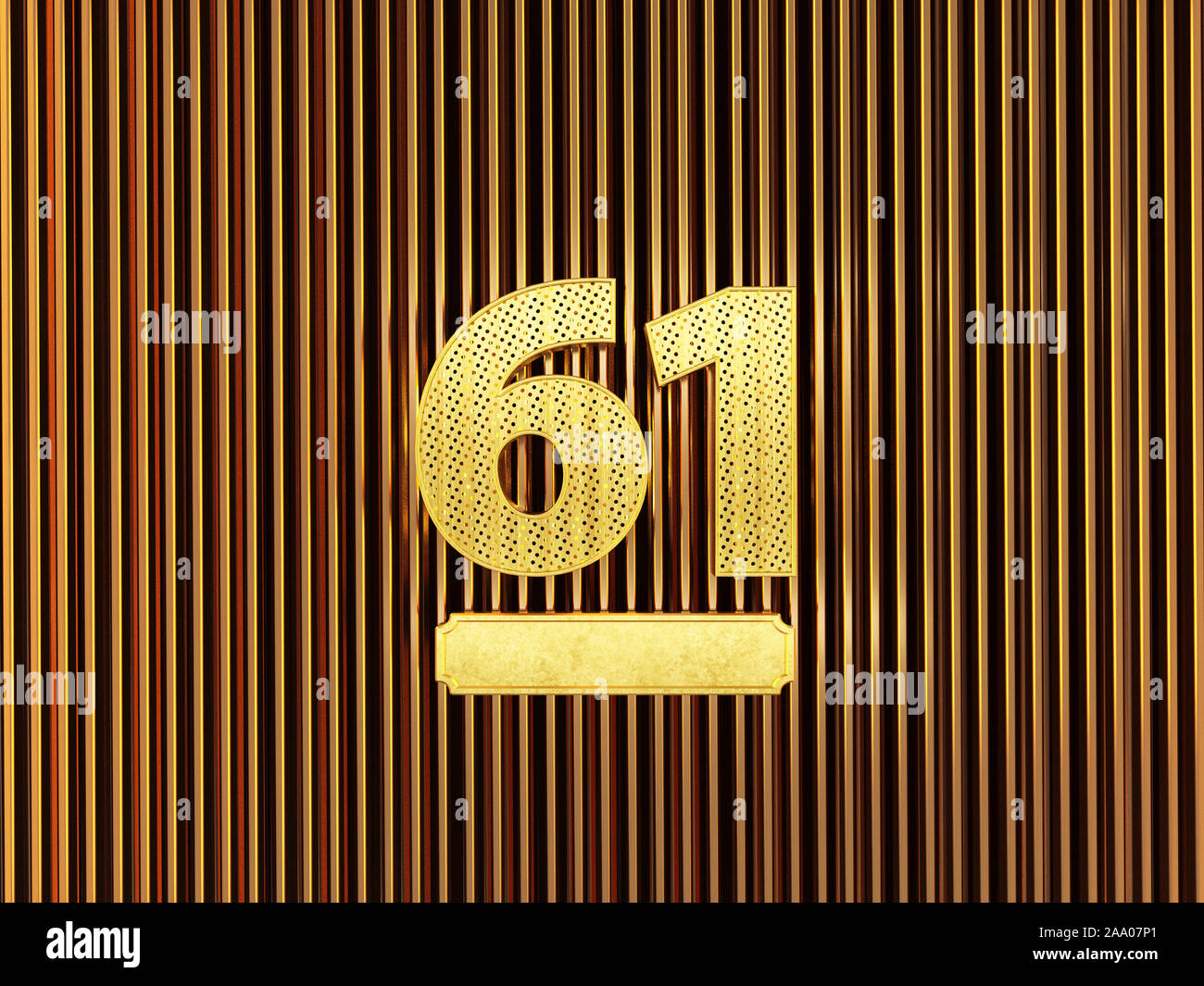 number 61 (number sixty-one) perforated with small holes on the metal ...
