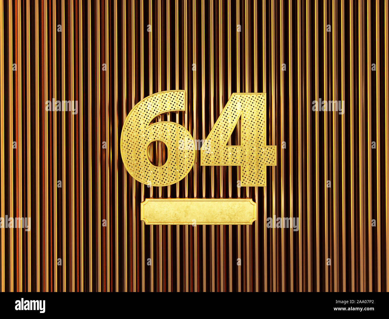 number 64 (number sixty-four) perforated with small holes on the metal ...