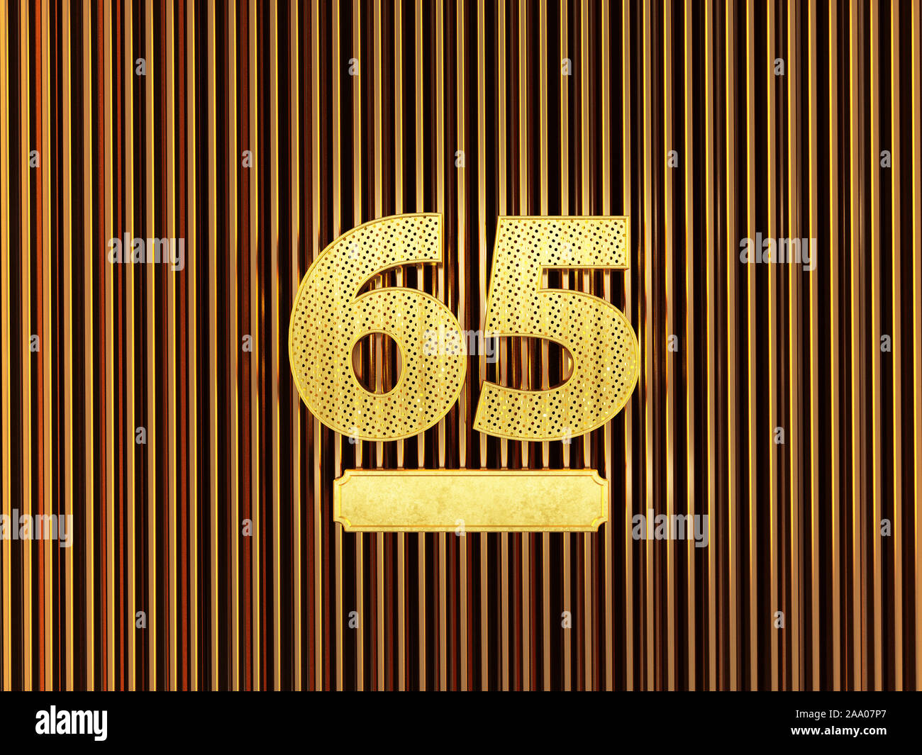 number 65 (number sixty-five) perforated with small holes on the metal ...