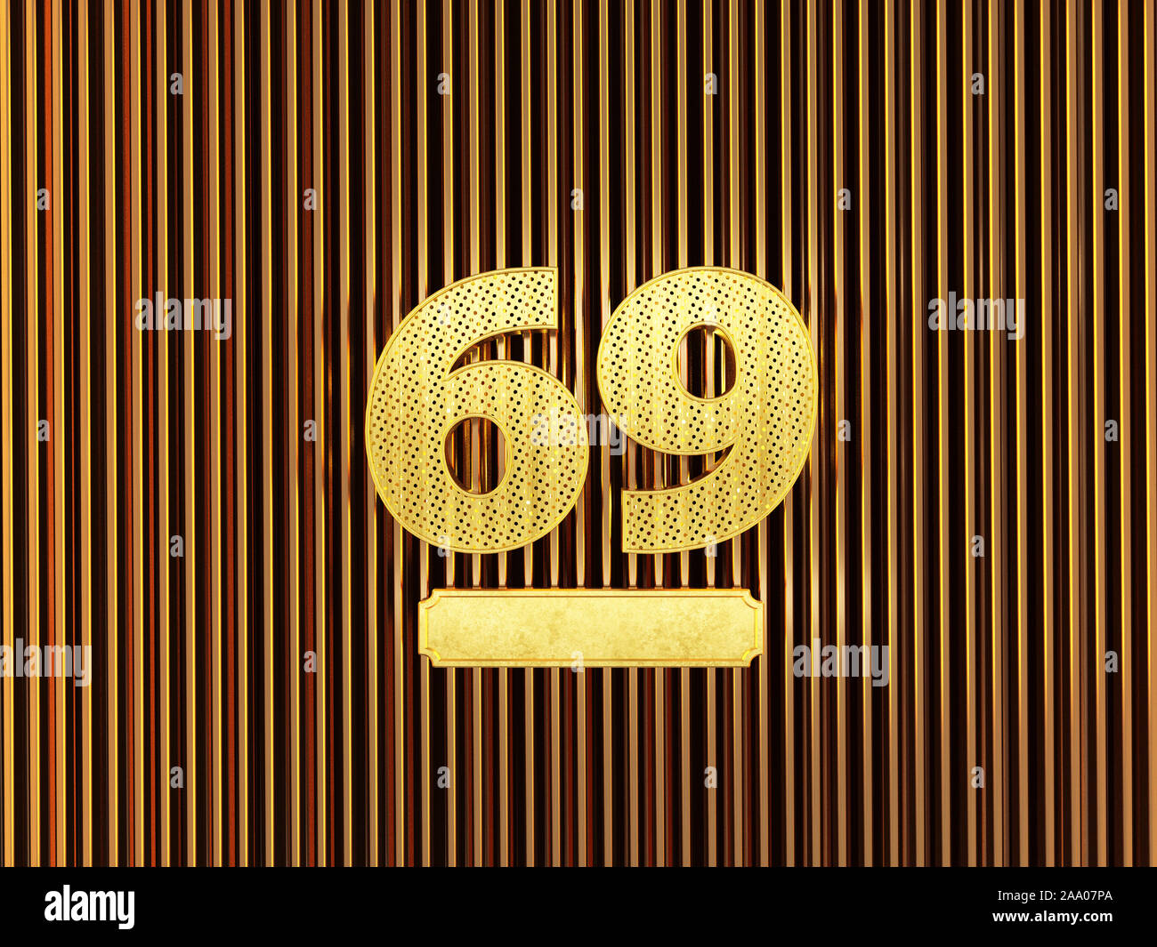 number 69 (number sixty-nine) perforated with small holes on the metal ...