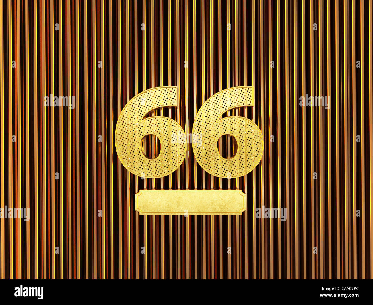 number 66 (number sixty-six) perforated with small holes on the metal ...