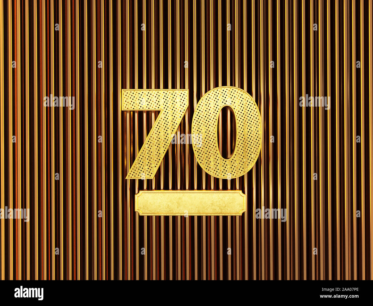number 70 (number seventy) perforated with small holes on the metal ...