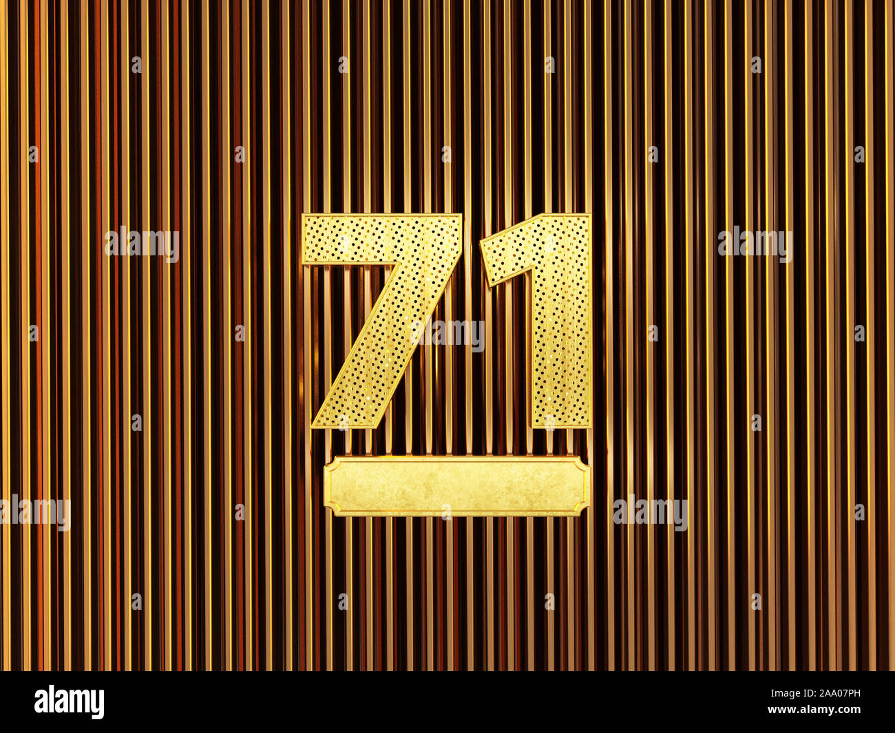 number 71 (number seventy-one) perforated with small holes on the metal ...
