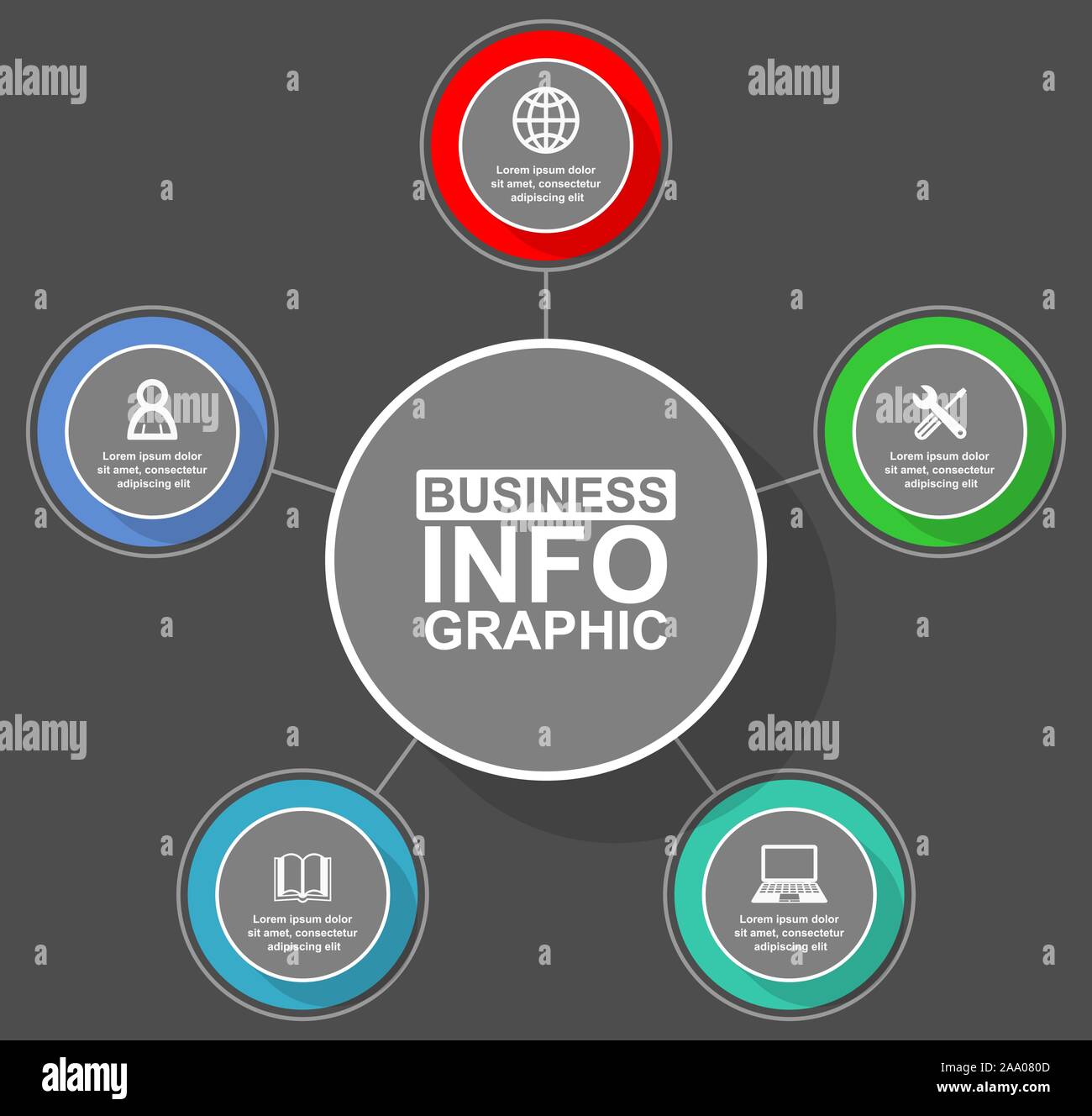 Business diagram, vector circular infographic template, web presentation in 5 options Stock ...