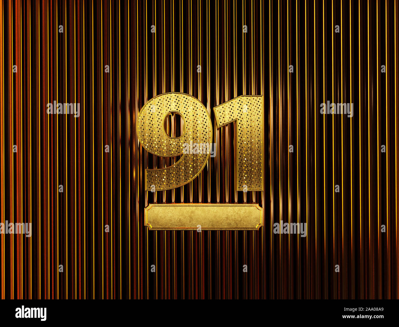 number 91 (number ninety-one) perforated with small holes on the metal ...