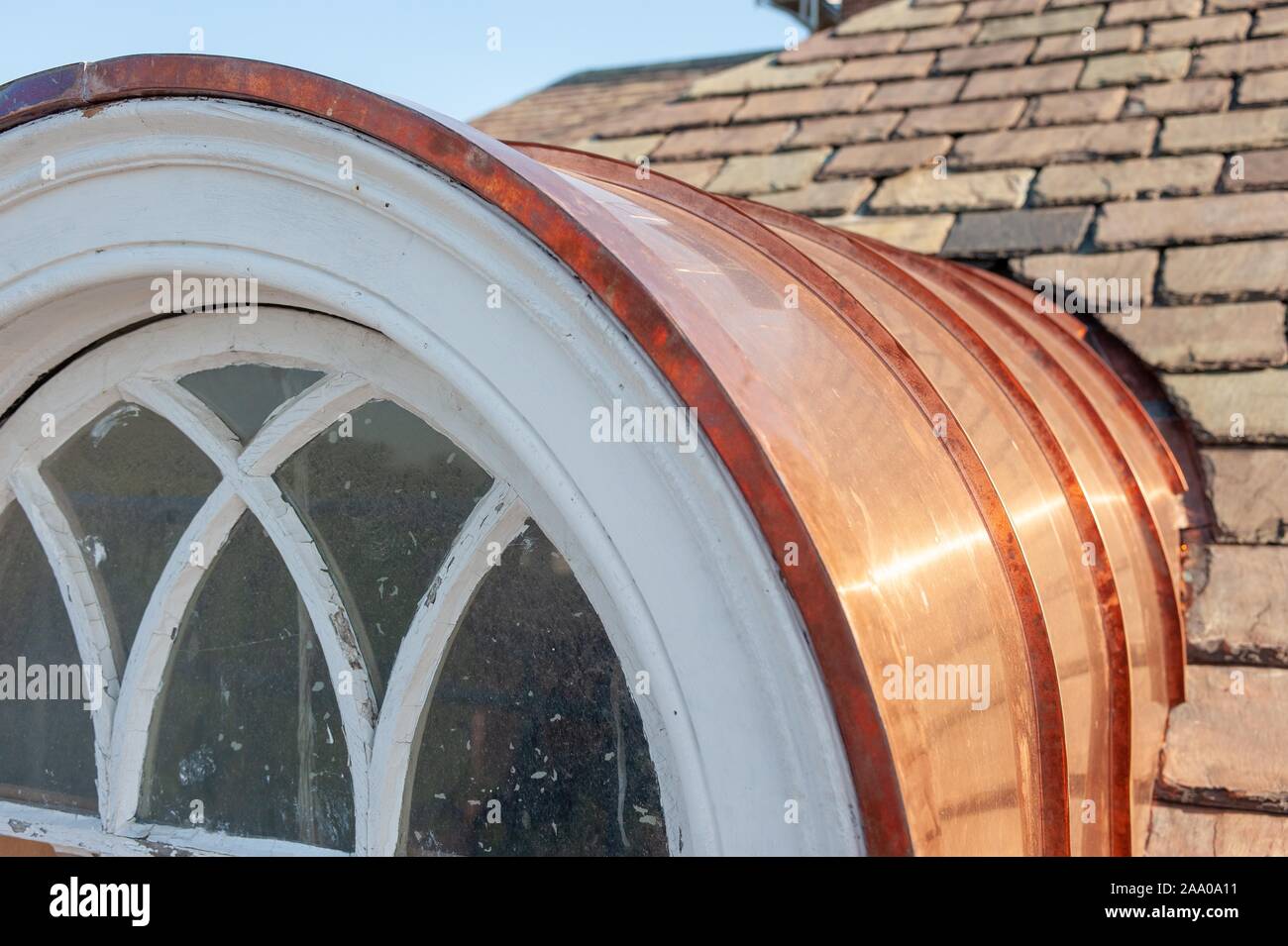 Architectural details are visible during the renovation of historic ...