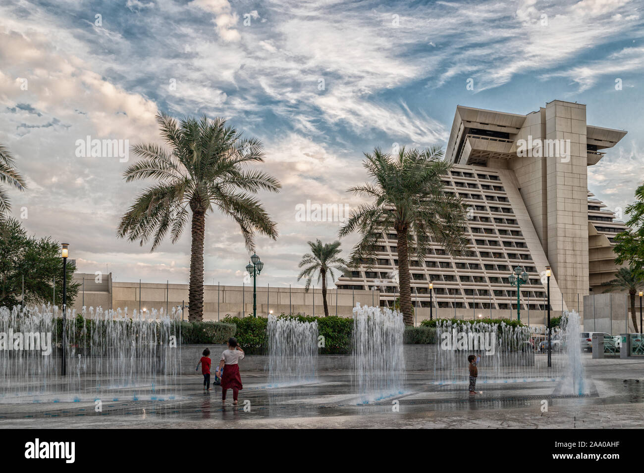 Sheraton Al Doha hotel exterior daylight view with fountain in ...