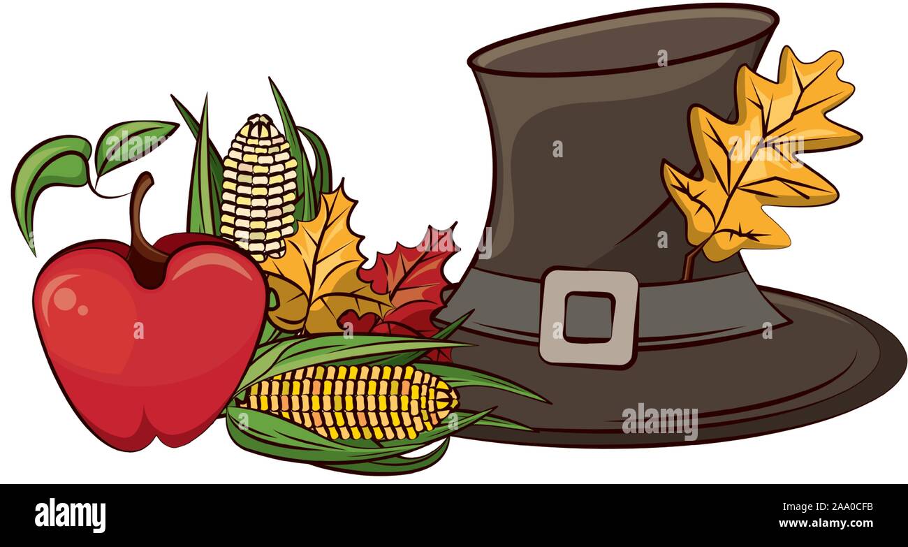 pilgrim hat with corn and apple Stock Vector Image & Art - Alamy